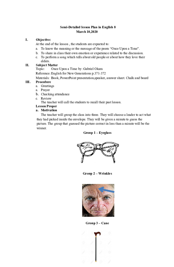 (DOC) Semi detailed lesson plan in English