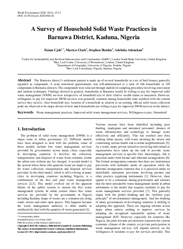 (PDF) A Survey of Household Solid Waste Practices in Barnawa District ...