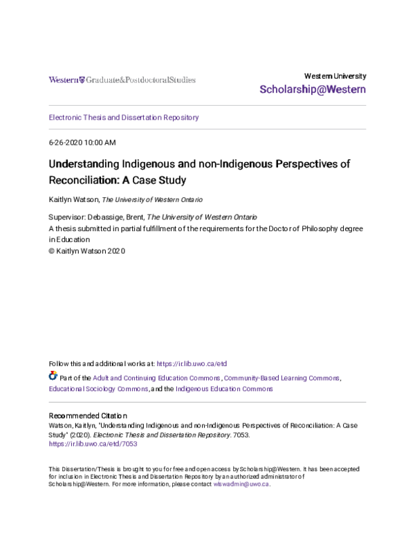 (PDF) Understanding Indigenous and non-Indigenous Perspectives of Reconciliation: A Case Study