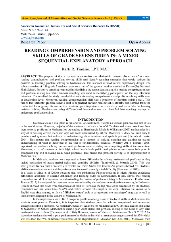 (PDF) READING COMPREHENSION AND PROBLEM SOLVING SKILLS OF GRADE ...