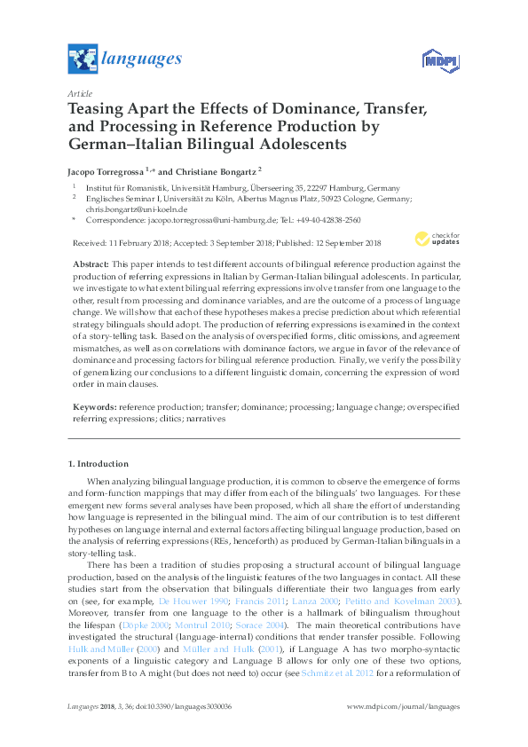 (PDF) Teasing Apart the Effects of Dominance, Transfer, and Processing in Reference Production ...