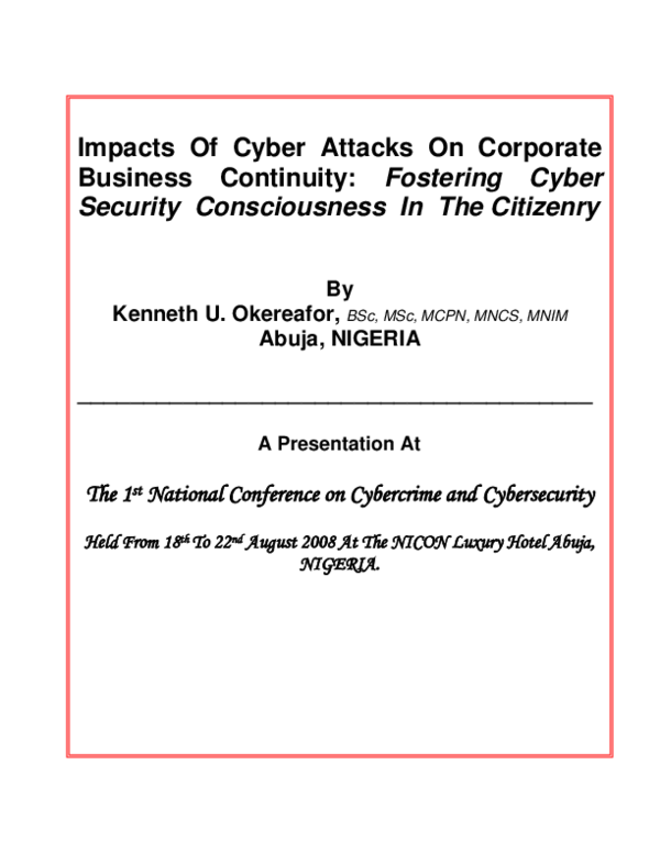 (PDF) Impacts Of Cyber Attacks On Corporate Business Continuity ...
