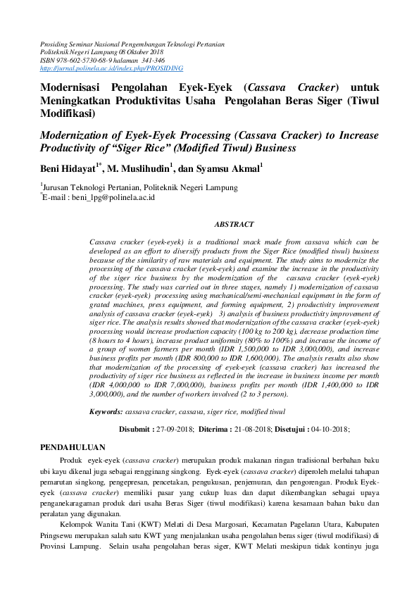 (PDF) Modernisasi Pengolahan Eyek-Eyek (Cassava Cracker) untuk ...