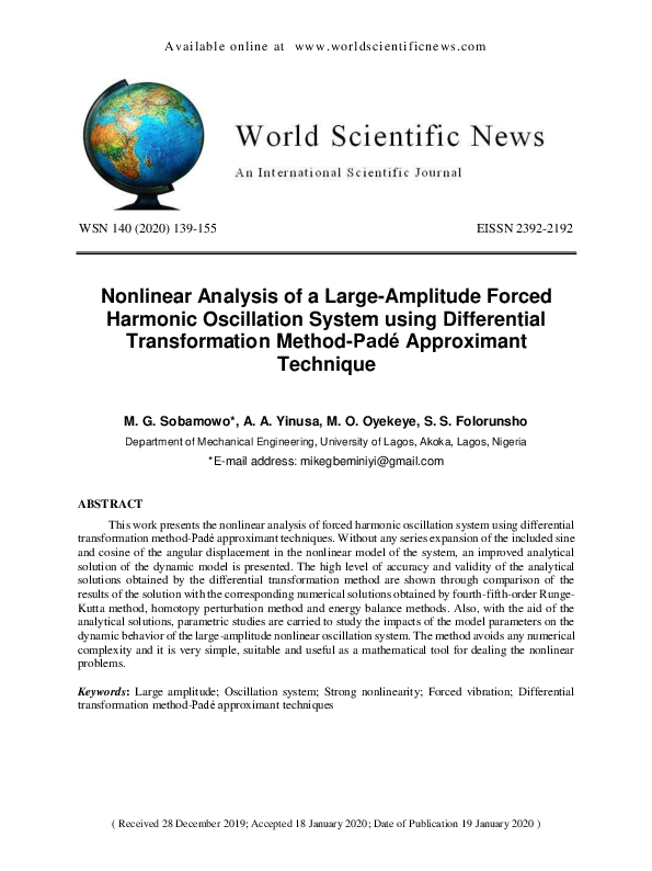 (PDF) Nonlinear Analysis of a Large-Amplitude Forced Harmonic Oscillation System using ...