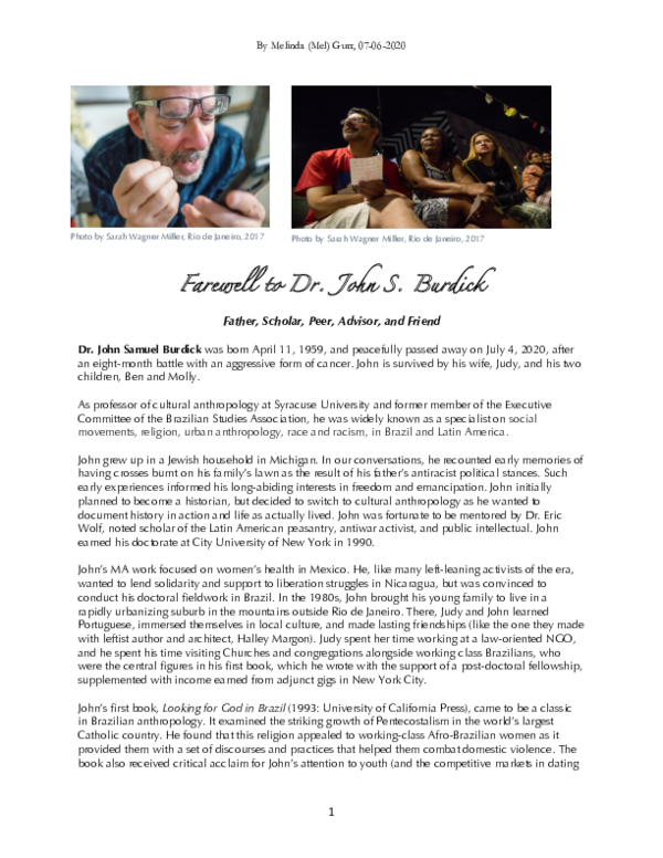 (PDF) In Memoriam John Burdick [by Mel Gurr, 07 07 2020] Final