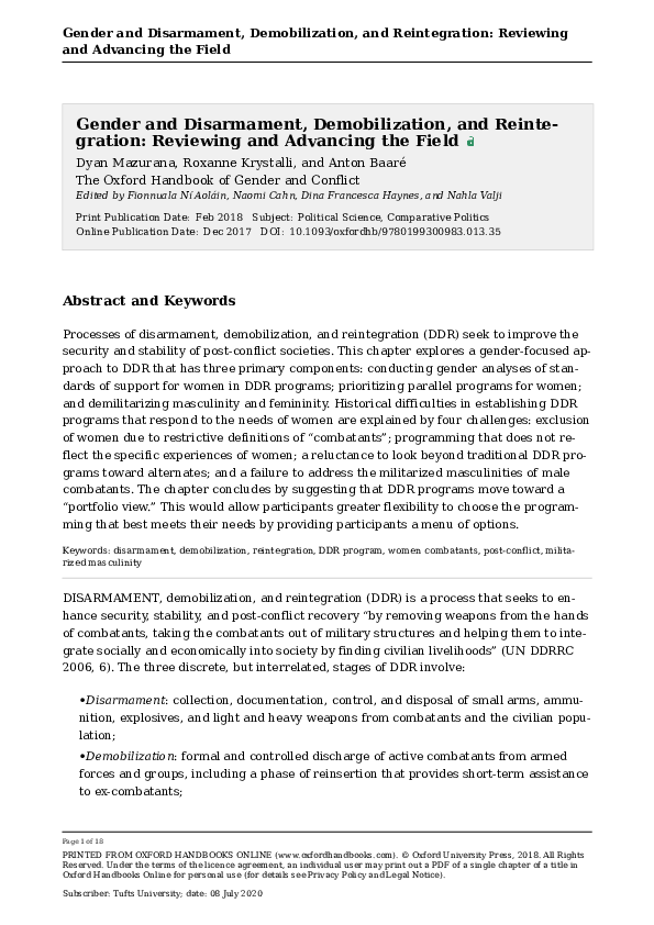 (PDF) Gender and Disarmament, Demobilization, and Reintegration ...