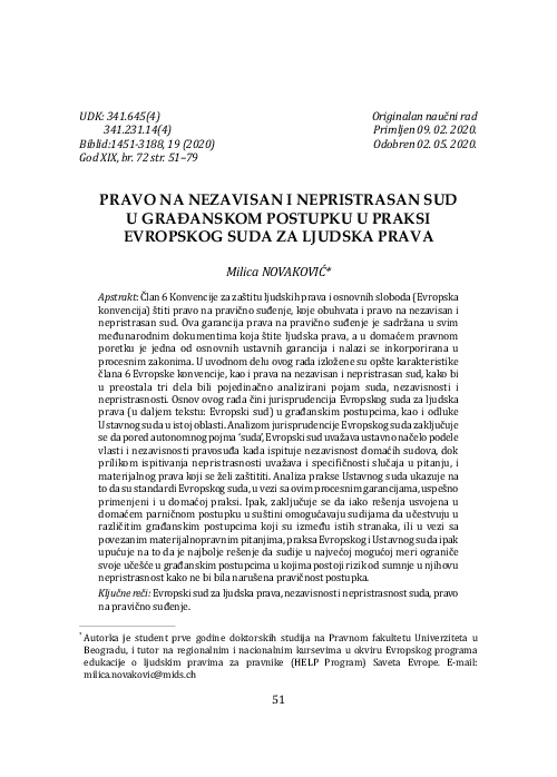 (PDF) Pravo na nezavisan i nepristrasan sud u gradjanskom postupku u praksi Evropskog suda za ...