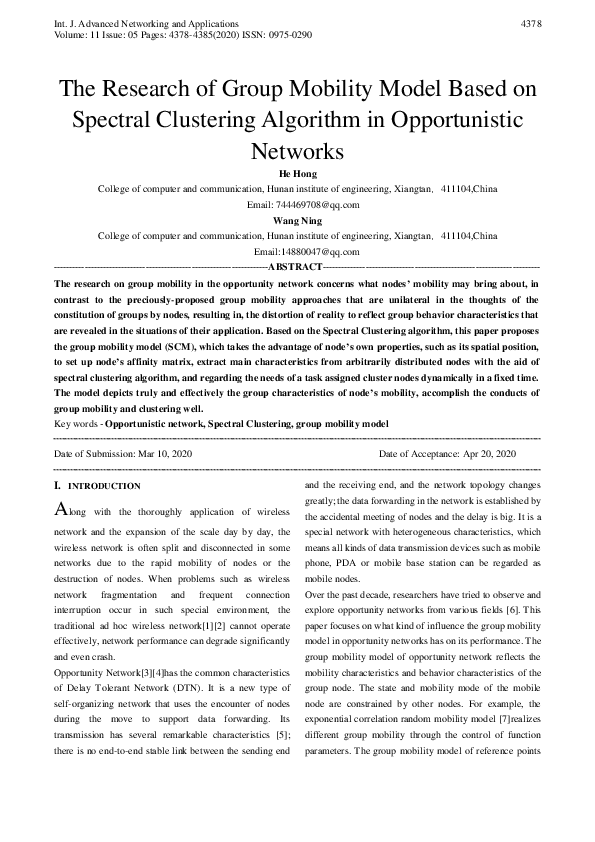 (PDF) Group Mobility Model for Opportunistic Networks Using Spectral Clustering
