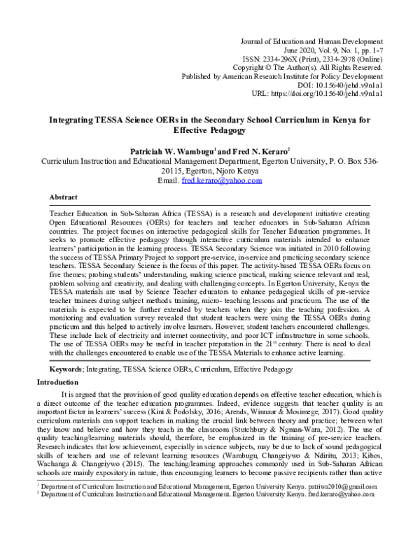 (DOC) Integrating TESSA Science OERs in the Secondary School Curriculum ...