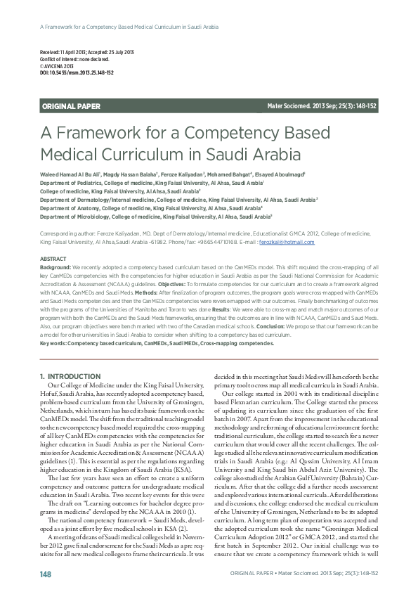 (PDF) A Framework for a Competency Based Medical Curriculum in Saudi Arabia