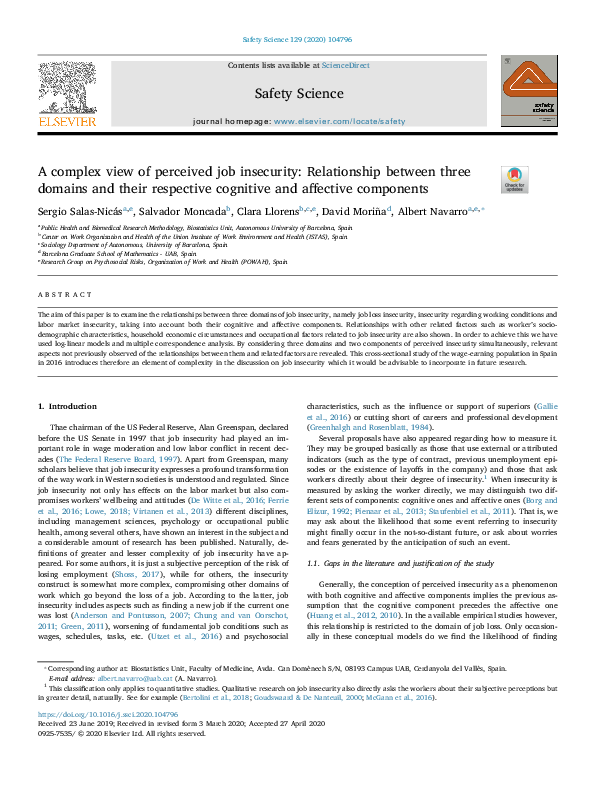 (PDF) A complex view of perceived job insecurity: Relationship between ...
