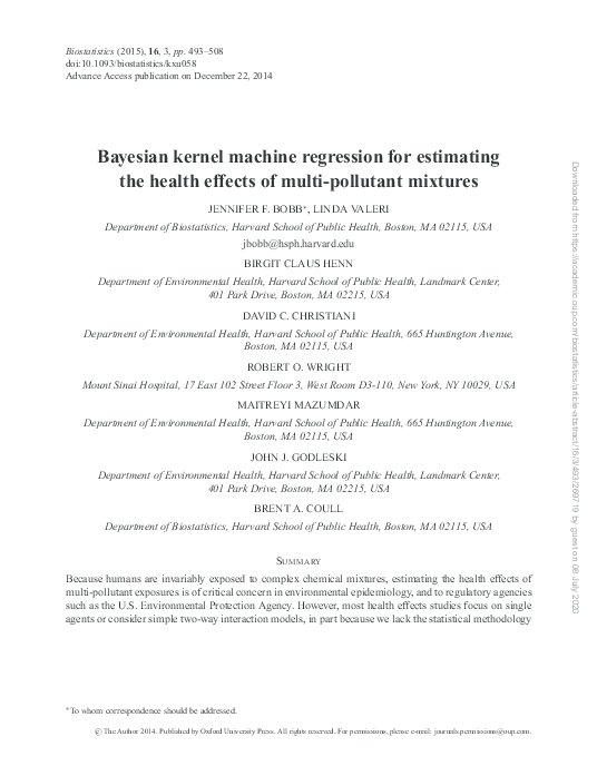 (PDF) Bayesian kernel machine regression for estimating the health ...