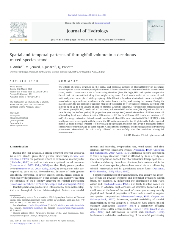 (PDF) Spatial and temporal patterns of throughfall volume in a deciduous mixed-species stand