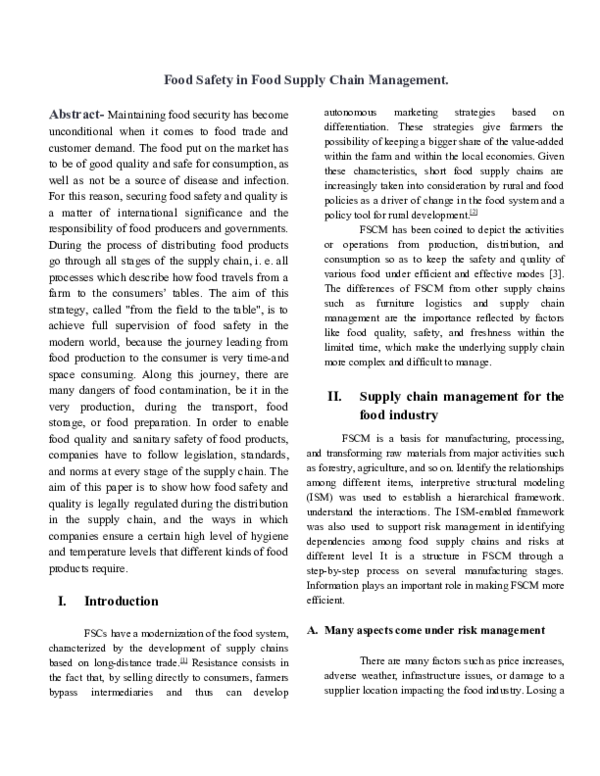 (PDF) Food Safety in Food Supply Chain Management