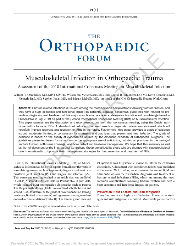 (PDF) Orthopaedic forum Musculoskeletal Infection in Orthopaedic Trauma ...