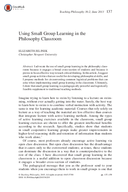 (PDF) Using Small Group Learning in the Philosophy Classroom