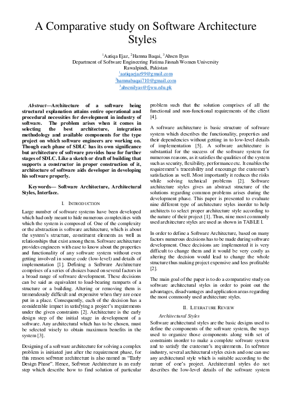 (PDF) A Comparative study on Software Architecture Styles
