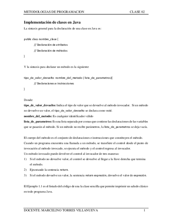 (PDF) Implementación de clases en Java