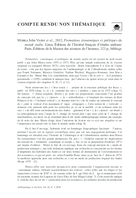 (PDF) Compte Rendu: Murra John Victor et al., 2012, Formations ...