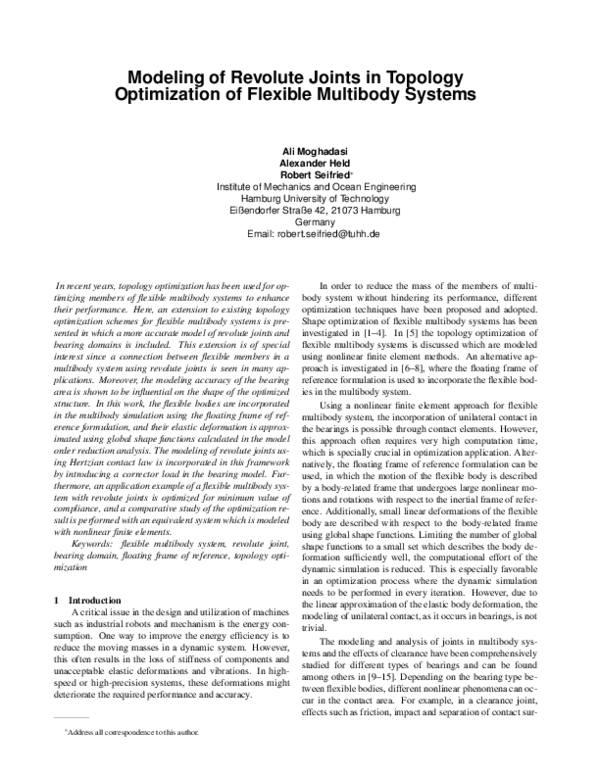 (PDF) Modeling of revolute joints in topology optimization of flexible multibody systems
