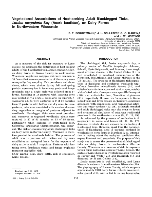 (PDF) Vegetational Associations of Host-seeking Adult Blacklegged Ticks, Ixodes scapularis Say ...