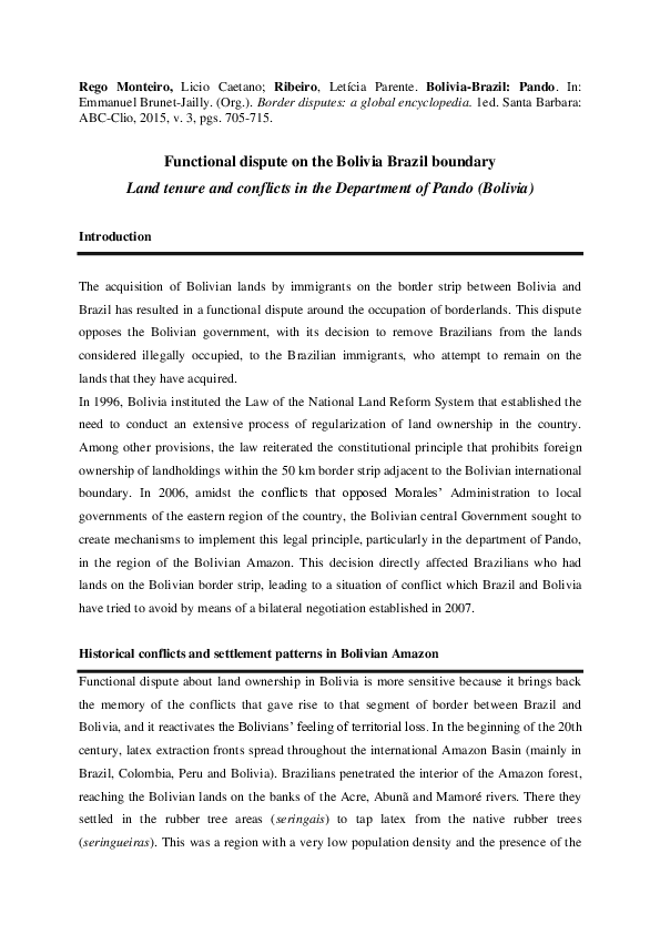 (PDF) Functional dispute on the Bolivia-Brazil boundary: land tenure ...