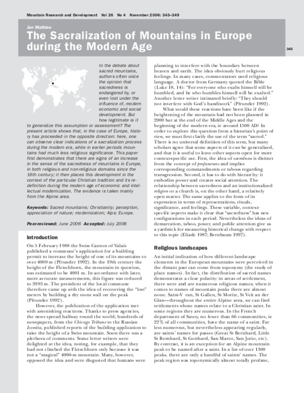 (PDF) The Sacralization of Mountains in Europe during the Modern Age