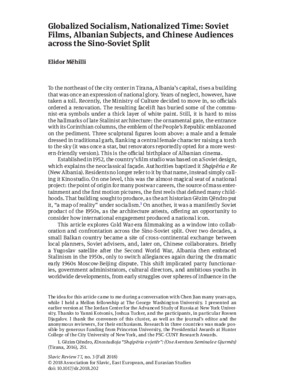 (PDF) Globalized Socialism, Nationalized Time: Soviet Films, Albanian ...