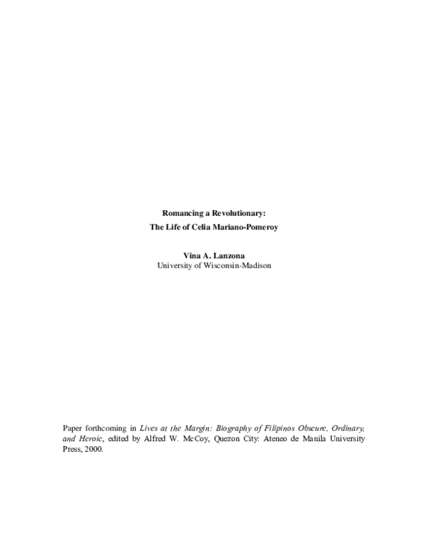 (PDF) Romancing a Revolutionary: The Life of Celia Mariano-Pomeroy