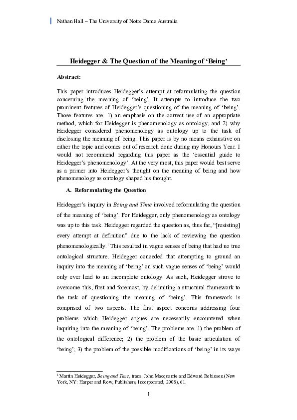 (DOC) Heidegger - The Question of the Meaning of Being