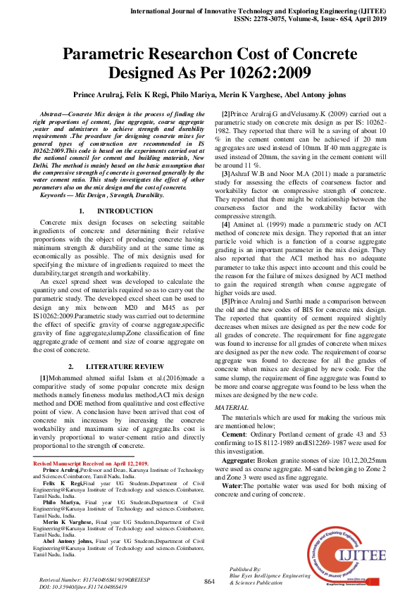 (PDF) Parametric Research on Cost of Concrete Designed As Per 10262:2009