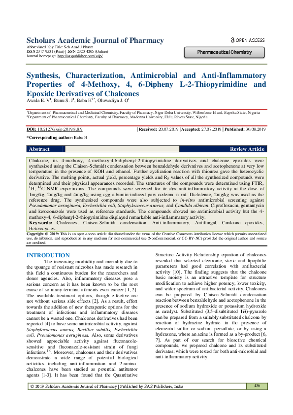(PDF) Synthesis, Characterization, Antimicrobial and Anti-Inflammatory ...
