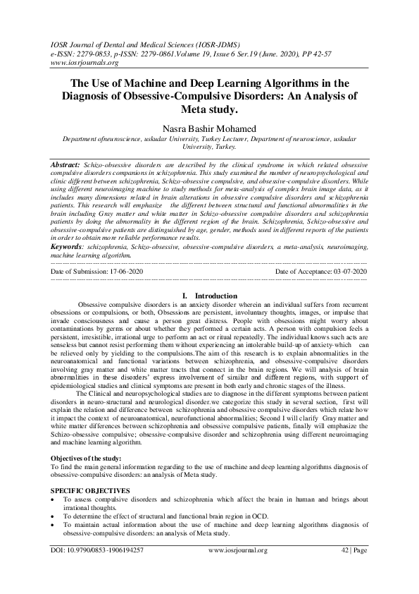 (PDF) The Use of Machine and Deep Learning Algorithms in the Diagnosis of Obsessive-Compulsive ...