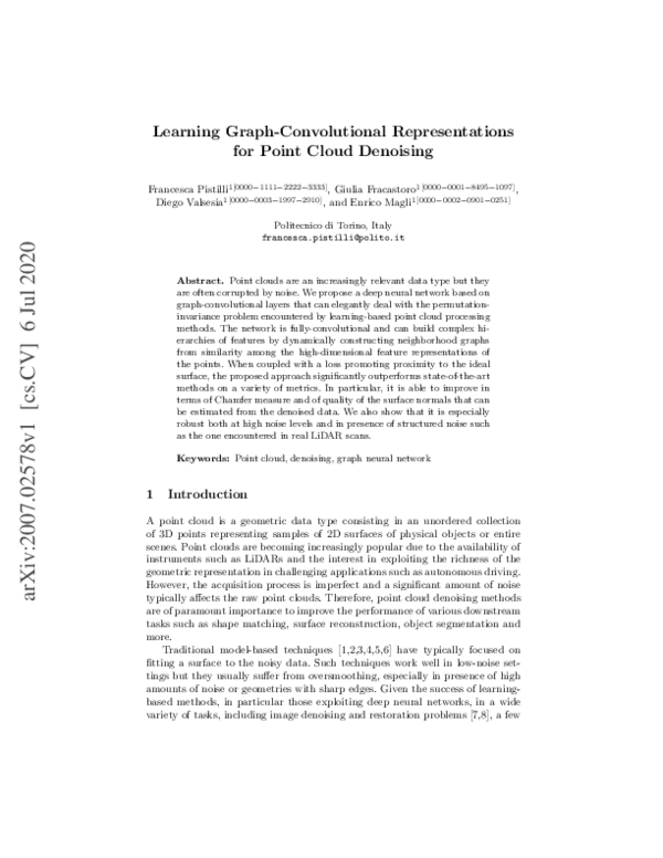 (PDF) Learning Graph-Convolutional Representations for Point Cloud Denoising