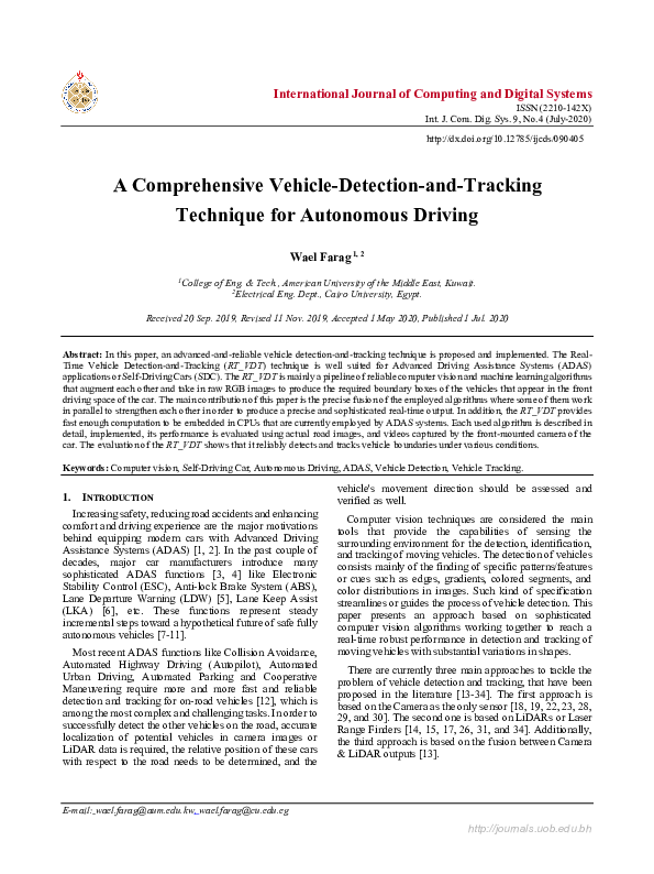 (PDF) A Comprehensive Vehicle-Detection-and-Tracking Technique for ...
