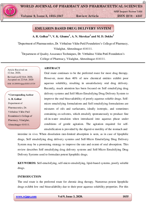 (PDF) EMULSION BASED DRUG DELIVERY SYSTEM