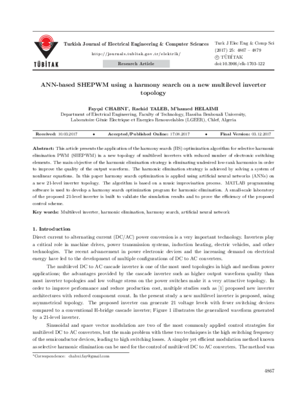 (PDF) ANN based SHEPWM using harmony search on a new multilevel inverter topology