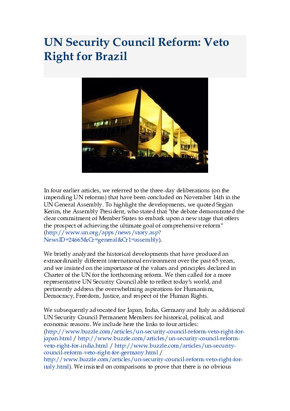 (DOC) UN Security Council Reform: Veto Right for Brazil (2007 ...