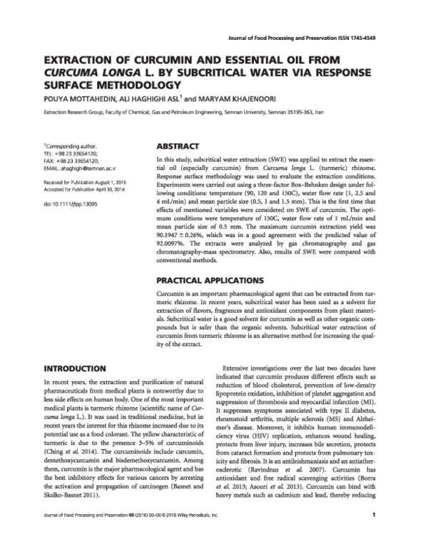 (PDF) Extraction of Curcumin and Essential Oil from Curcuma longa L. by ...