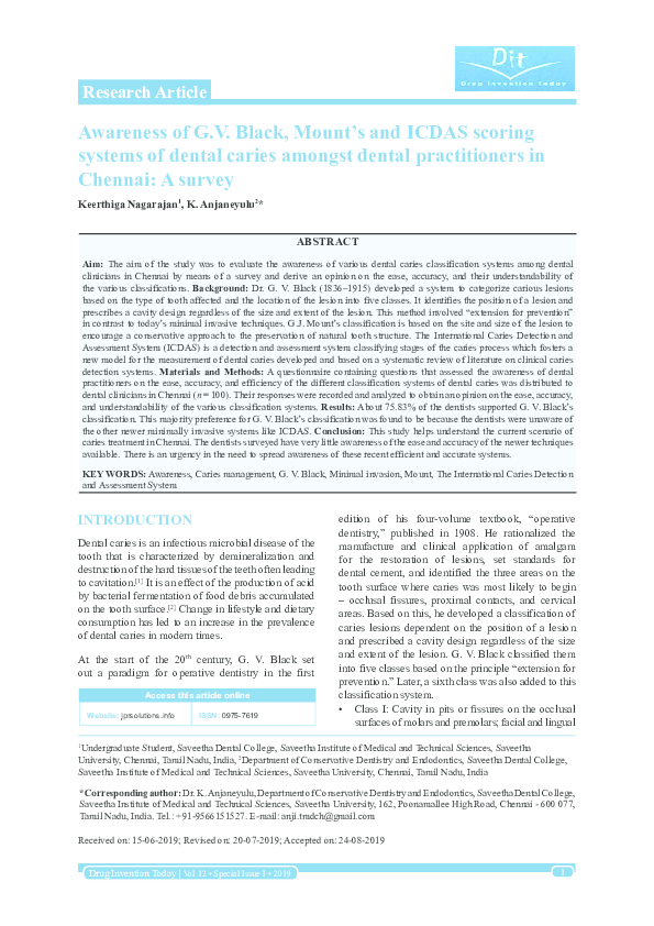 (PDF) Awareness of G.V. Black, Mount’s and ICDAS scoring systems of ...