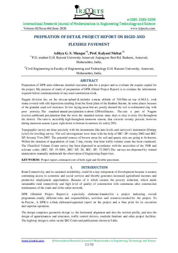(PDF) PREPRATION OF DETAIL PROJECT REPORT ON RIGID AND FLEXIBLE PAVEMENT