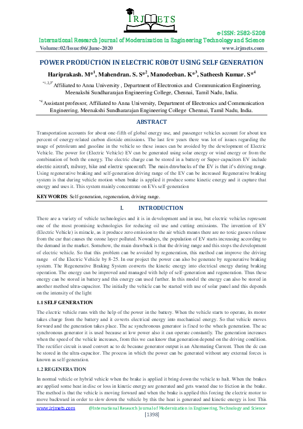 (PDF) POWER PRODUCTION IN ELECTRIC ROBOT USING SELF GENERATION
