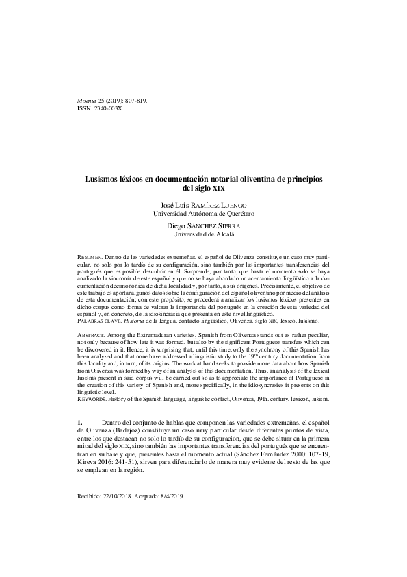 (PDF) Lusismos léxicos en documentación notarial oliventina de ...