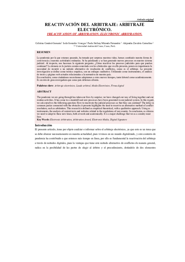 (PDF) Artículo original REACTIVACIÓN DEL ARBITRAJE: ARBITRAJE ...