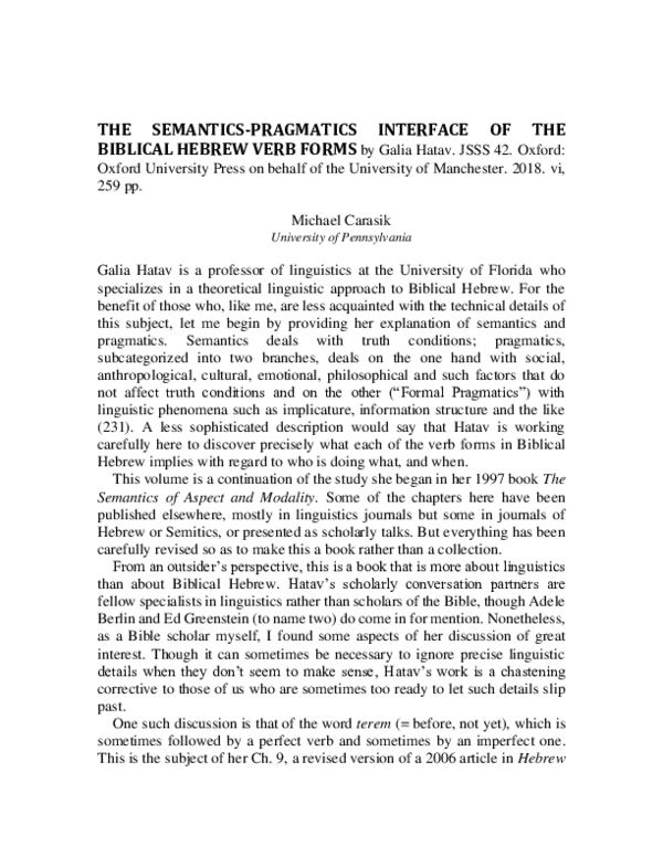 (PDF) THE SEMANTICS-PRAGMATICS INTERFACE OF THE BIBLICAL HEBREW VERB FORMS