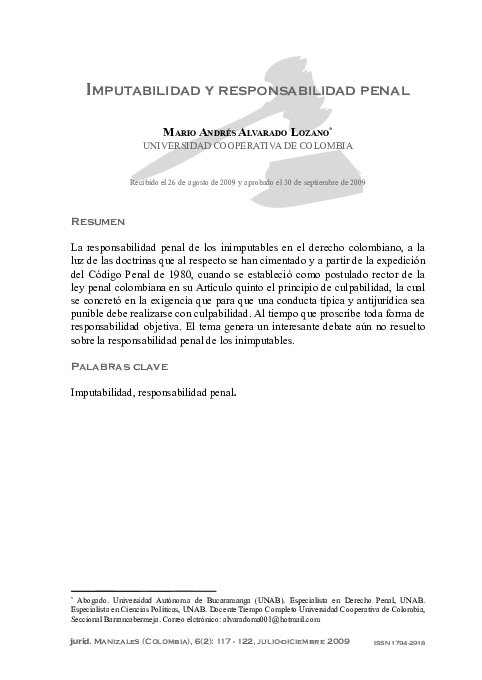 (PDF) Imputabilidad y responsabilidad penal