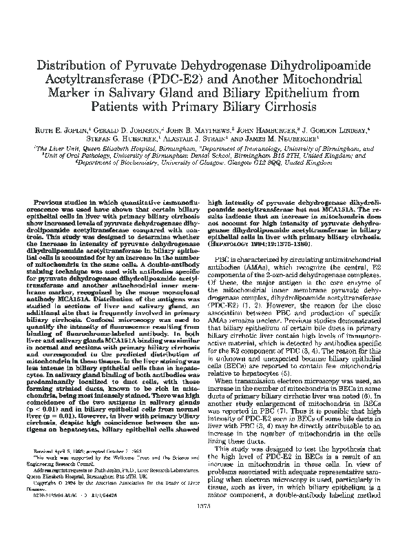 (PDF) Distribution of pyruvate dehydrogenase dihydrolipoamide ...