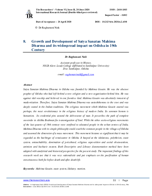 (PDF) Growth and Development of Satya Sanatan Mahima Dharma and its ...