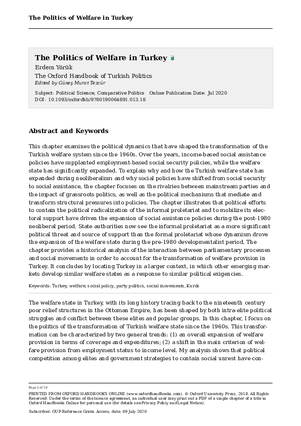 (PDF) The Politics of Welfare in Turkey