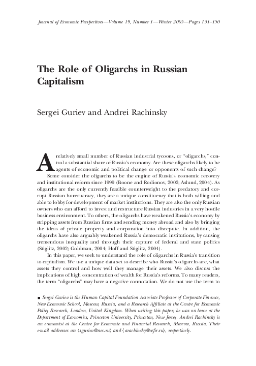 (PDF) The Role of Oligarchs in Russian Capitalism